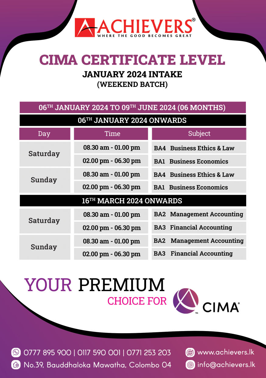 Timetables & Intakes - Achievers - ACCA | CIMA | AAT | Diploma In ...